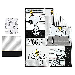 Lambs & Ivy Classic Snoopy White/Black/Gray 3-Piece Baby Crib Bedding Set