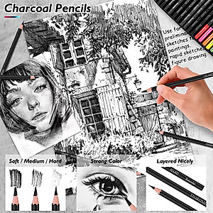 Soucolor 73 Art Supplies for Adults Teens Kids Beginners, Art Kit Drawing Supplies Sketching Set, Drawing Pencils Set Zipper Gift Case: Sketch Book, Coloring Book, Metallic Charcoal Pencils Stuff