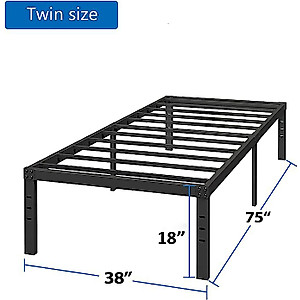 Nordicbed Twin Bed Frame 18 Inch, Heavy Duty Metal Frames with Steel Slats Support, Under Bed Storage, No Box Spring Needed, Noise Free, Easy Assembly, Black