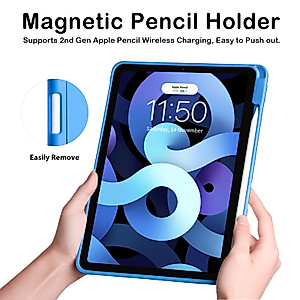 SIWENGDE Case for iPad Pro 11 Inch 4th/3rd/2nd Generation 2022/2021/2020 with Pencil Holder [Support iPad 2nd Pencil Charging] Slim Trifold Stand Smart Protective Cover, Auto Wake/Sleep(Blue)