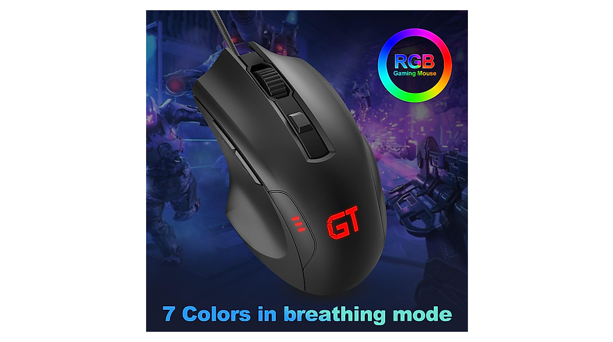 RaceGT Ergonomic RGB Gaming Mouse - Wired, 3600 DPI