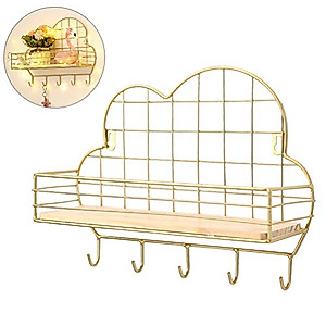 NUOBESTY Floating Shelves Cute Cloud Shape Wall Mount Organiser Wall Storage Rack Sundries Organizer for Living Room Kitchen Bathroom Home Decoration (Golden)