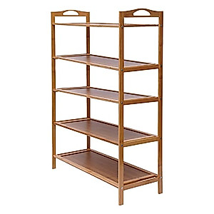 Bamboo 5-Tier Shoe Shelf, Free Standing Bamboo Shoe Rack Shoe Storage Organizer for Entryway Organizer, Hallway, Closet, Living Room, Balcony and Garage