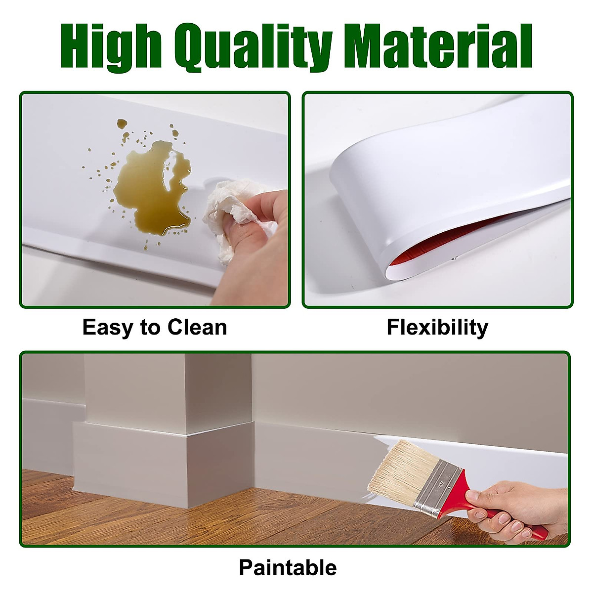 Flexible Baseboard Molding Trim, Vinyl Baseboard Molding 4 Inch x 20 Feet Self-Adhesive Peel and Stick Baseboard White for Wall Base Cove Base, Bedroom, Kitchen, Dining Room, Office, Rubber Baseboard