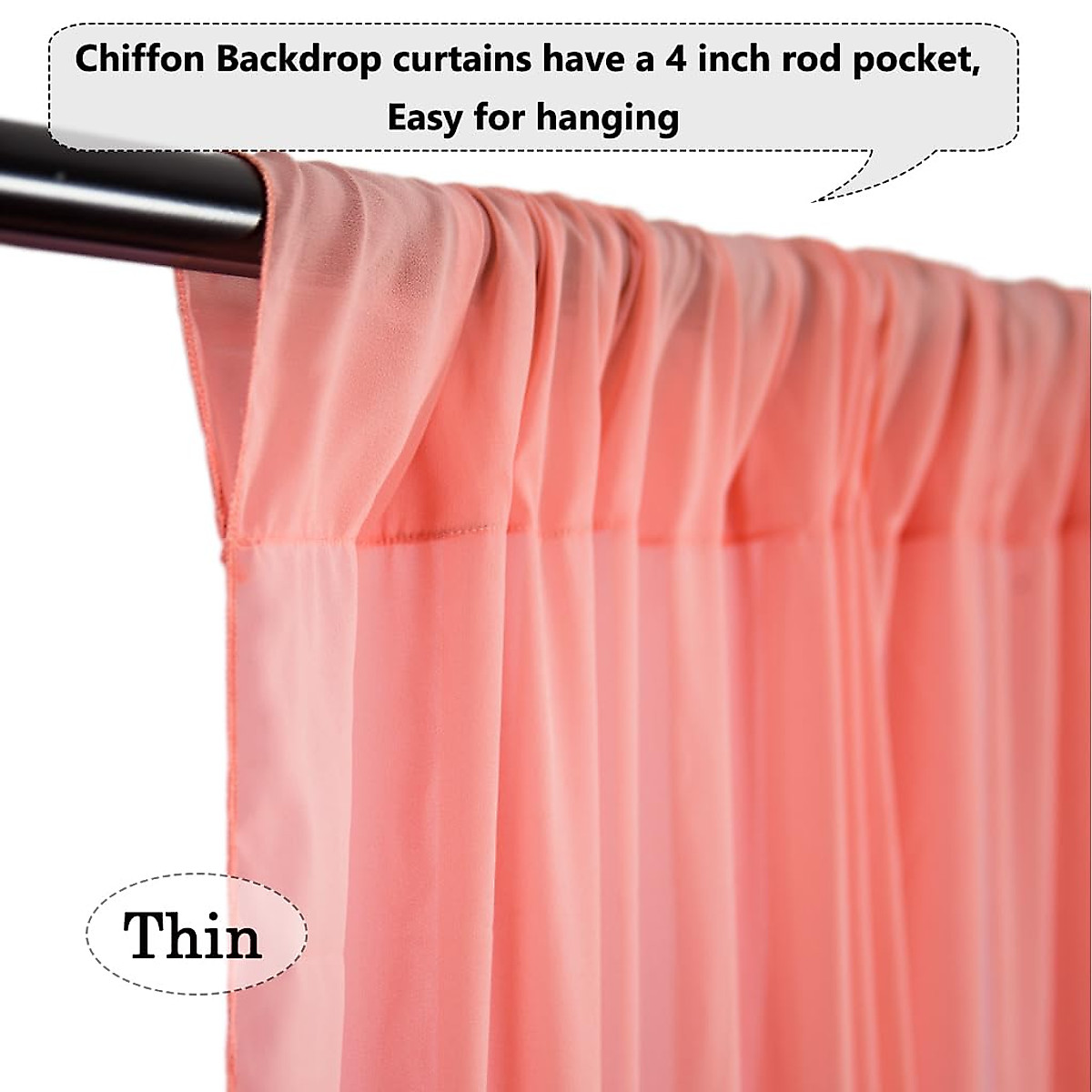 Pink Chiffon Wedding Party Stage Drapes - 10ft Long, 2 Panels, Rod Pockets