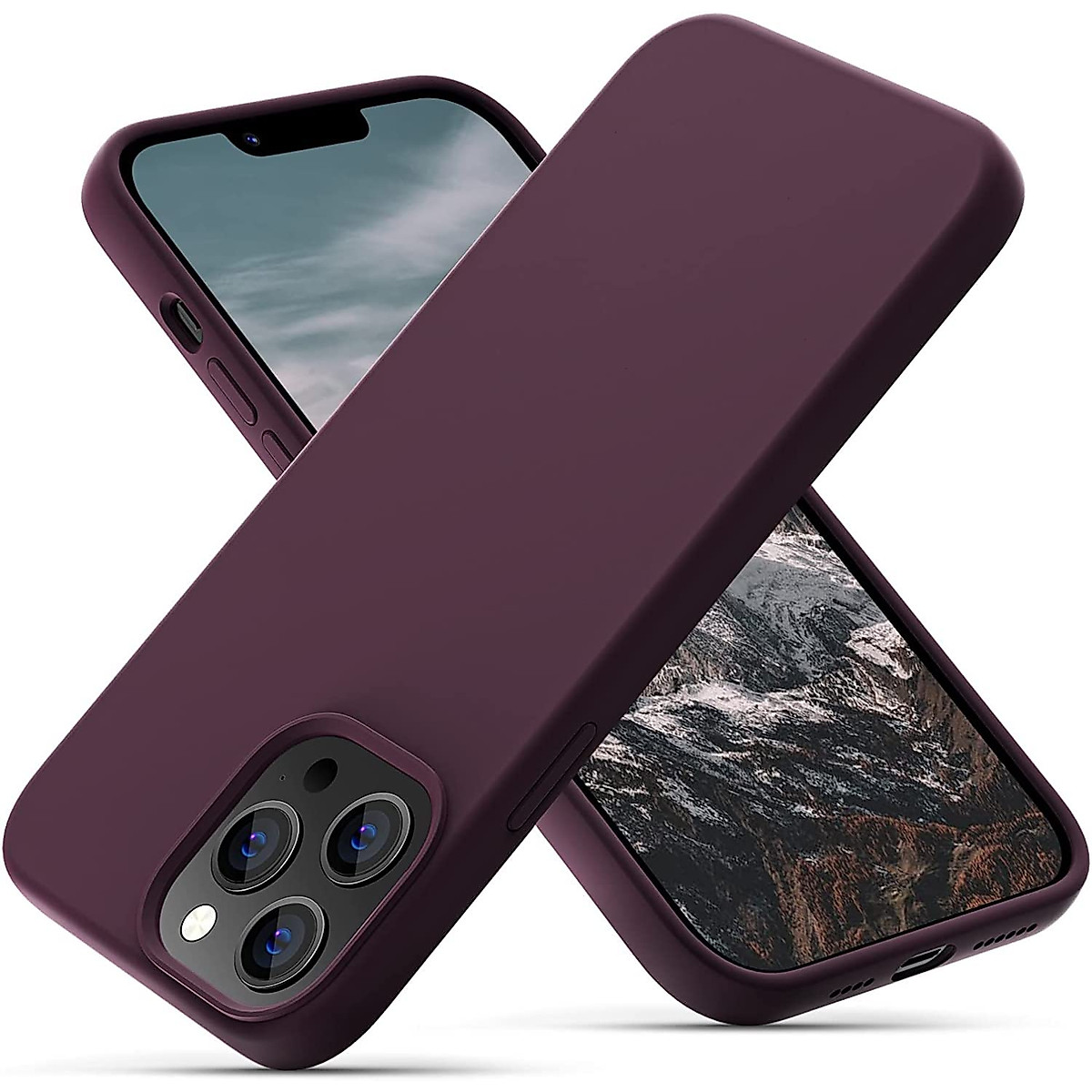 CALOOP Slim-Fit for iPhone 13 Pro Max Case,Skin Soft Liquid Silicone,Sturdy Hard Frame Shockproof Cover with Anti-Scratch Microfiber Lining,Full Protection for Screen and Lens,6.7 inch,Wine