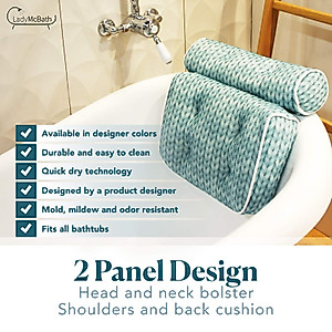Lady McBath Bath Pillow - Luxury Bath Pillows for Tub Neck and Back Support - Powerful Suction Cups, Machine Washable Bathtub Accessory for Relaxation (Turquoise)