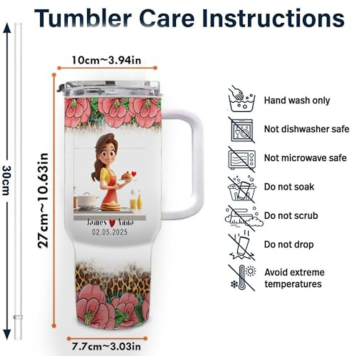 Personalized 40oz Tumbler with Handle – wedding send-off-Custom Couple Gift for Anniversary Wedding Gift, Birthday, Mother's Day, Valentine’s Day 41r339