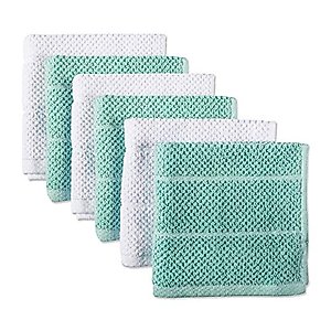 DII Basic Chef Collection, Assorted Terry Kitchen Towel Set, Dishcloth Set, Aqua, 6 Piece