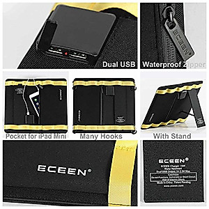 Solar Phone Charger for iPhone, ECEEN 13W Portable Solar Charger with Kickstand for iPhones, Smartphones, Tablets, GPS Units, Speakers, Gopro Cameras, and Other Devices Camping Gadgets Emergency Kit