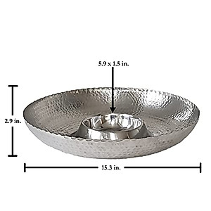 Cruiser’s Caché | Grand Hotel 15” Chip and Dip Serving Piece | Hand-Hammered Design, Polished Silver Finish | Large15" wide x 3" high | Appetizers, Snacks, Crudités, Shrimp Cocktail, Buffalo Wings
