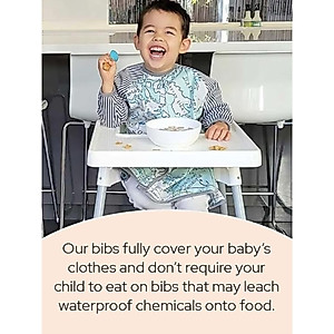 Bibbrella Long Sleeve Bibs for Messy Eaters, Full Coverage Bibs For Baby and Toddlers, Baby Led Weaning Bibs 6m-3y, Toddler Bibs 1-3 years Waterproof Bibs, Blue Map