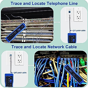 mykit Multi-Function Network Cable Tester RJ45 RJ11 Wire Ethernet Tracer Remote Toner Tool Kit with Bag Probe Audio Tone for LAN CAT5 CAT6 Tracker Telephone Line Finder Speed Check Home Repair