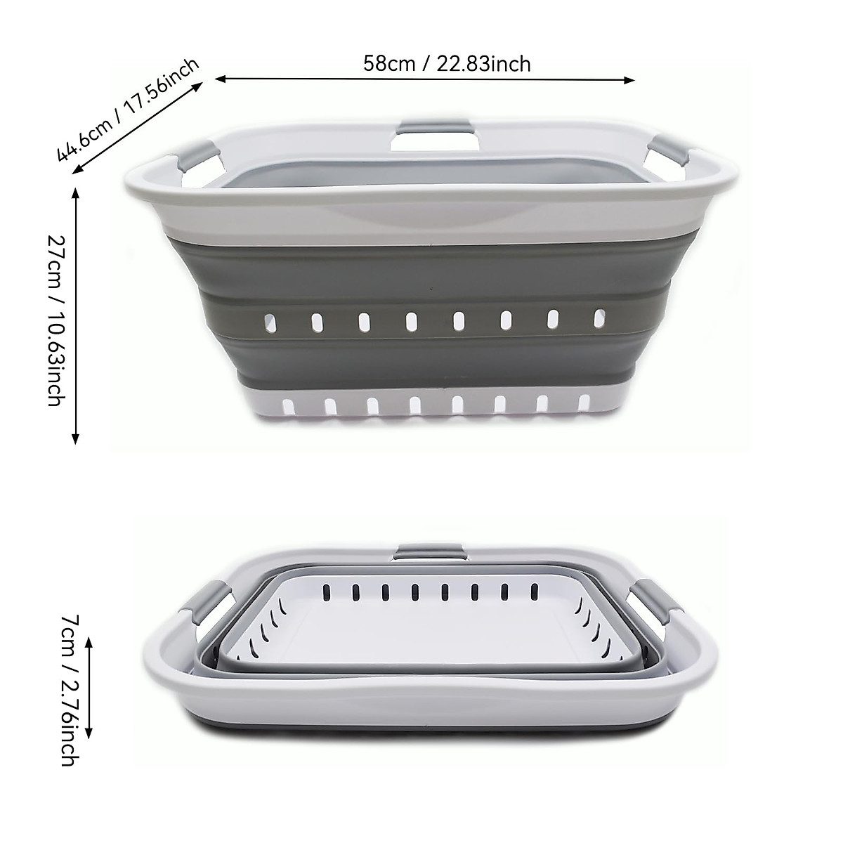 SAMMART 42L (11 gallon) Collapsible Plastic Laundry Basket - Foldable Pop Up Storage Container/Organizer - Portable Washing Tub - Space Saving Hamper/Basket (1, White/Grey)