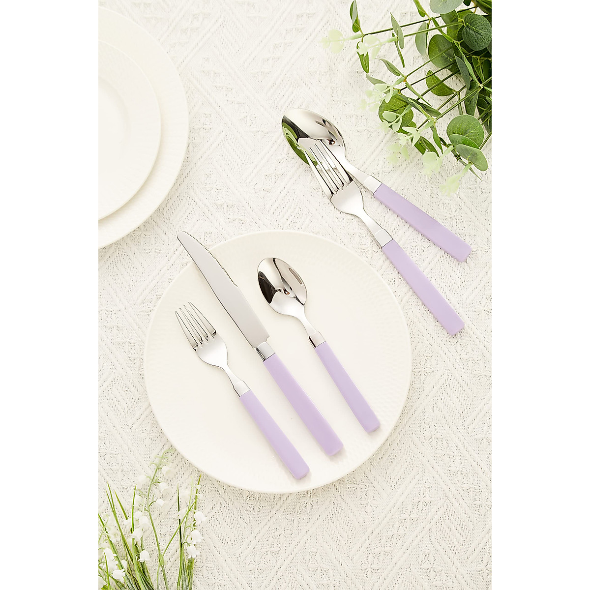 ANNOVA 20 Pieces Stainless Steel Flatware/Cutlery Set - Color Handles - 4 x Dinner Forks, 4 x Salad Forks, 4 x Dinner Knives, 4 x Dinner Spoons, 4 x Dessert Spoons - Service for 4 (Lilac, 20 Pieces)