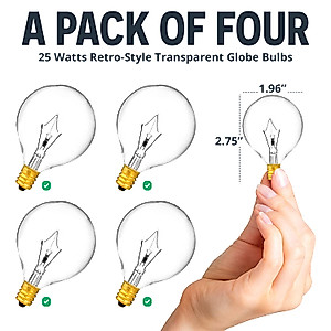Sterl Lighting G16.5 E12 Candelabra Bulbs - 25W, 120V, for Scentsy Warmers, Incandescent, 2700K Warm White, Clear, 170Lm - 4 Pack