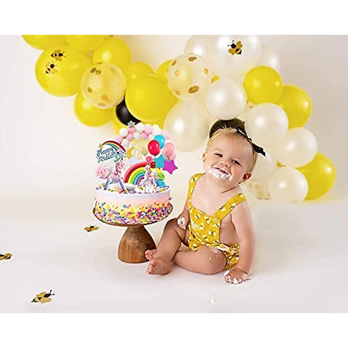 Unicorn Party Cake Topper Kit with 2 Unicorns Sculpture, Rainbow Balls Cloud for Unicorn Birthday Party Supplies