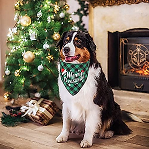 ADOGGYGO 2 Pack Christmas Dog Bandana, Classic Plaid Dog Christmas Bandana Xmas Dog Scarf Bibs Kerchief Dog Puppy Christma Outfit Bandana for Small Medium Large Dogs Pets (Green & Red & Black)
