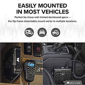 Midland – MXT275 MicroMobile GMRS Radio – 15 watts Two-Way Radio with Integrated Control Microphone – Overland Caravanning Tractors – Detachable External Magnetic Mount Antenna - 8 Repeater Channels