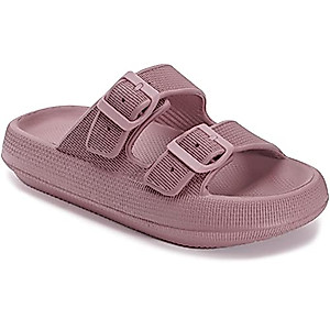 WHITIN Slides for Women Men EVA Foam House Adjustable Extremely Comfy Cushion Thick Sole Pillow Sandals Double Buckle Slippers Blush