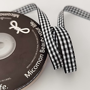 Micomon Buffalo Check Ribbon Black and White Gingham Ribbon 25 Yards for Crafts (3/8", Black)