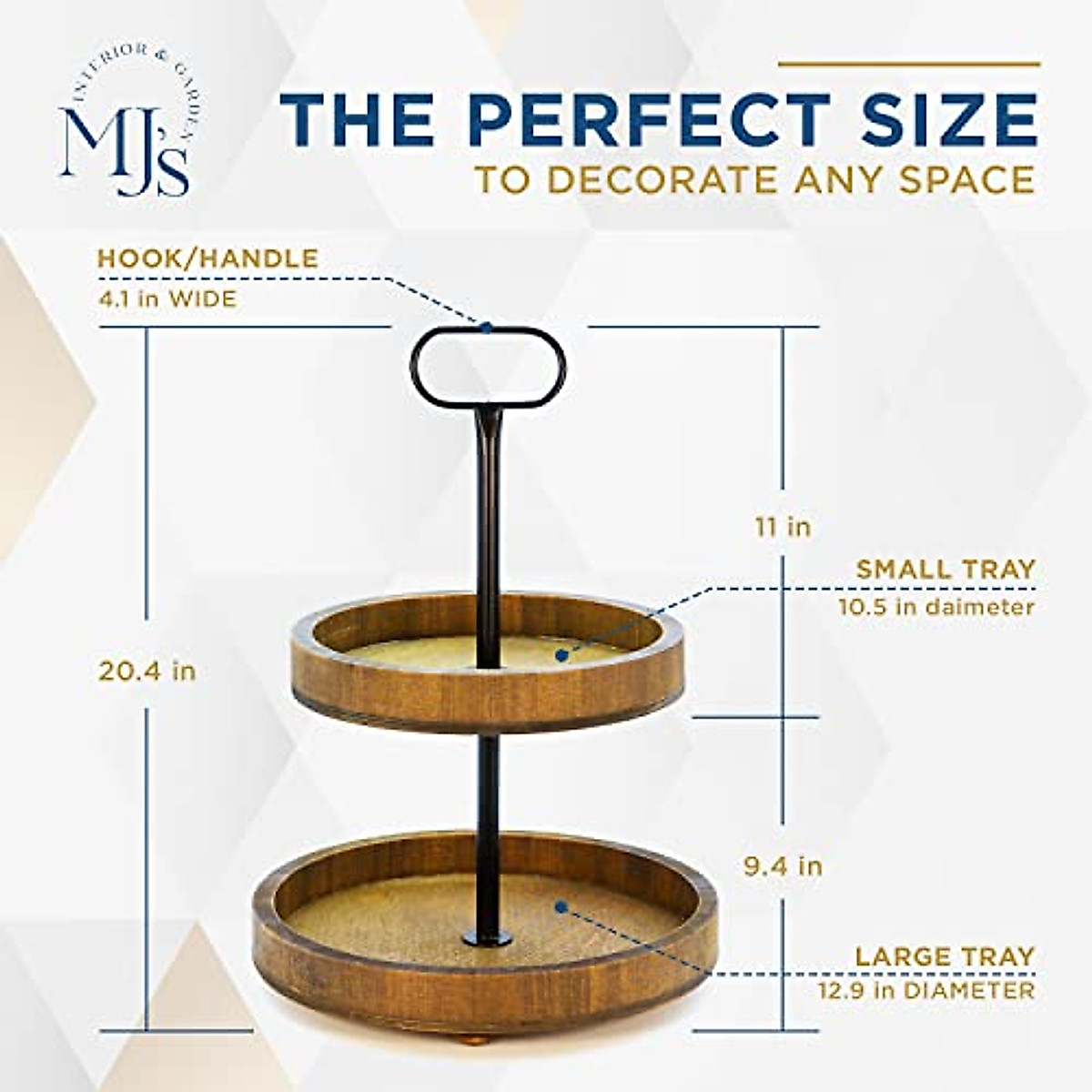 Tiered Tray Stand - 2 Tier Tray for Fruit, Cupcakes & More - Farmhouse Tiered Tray Decor Holder - 2 Tiered Tray Stand Farmhouse Tray - Wooden Trays for Decor - Two Tiered Serving Tray - Two Tier Tray