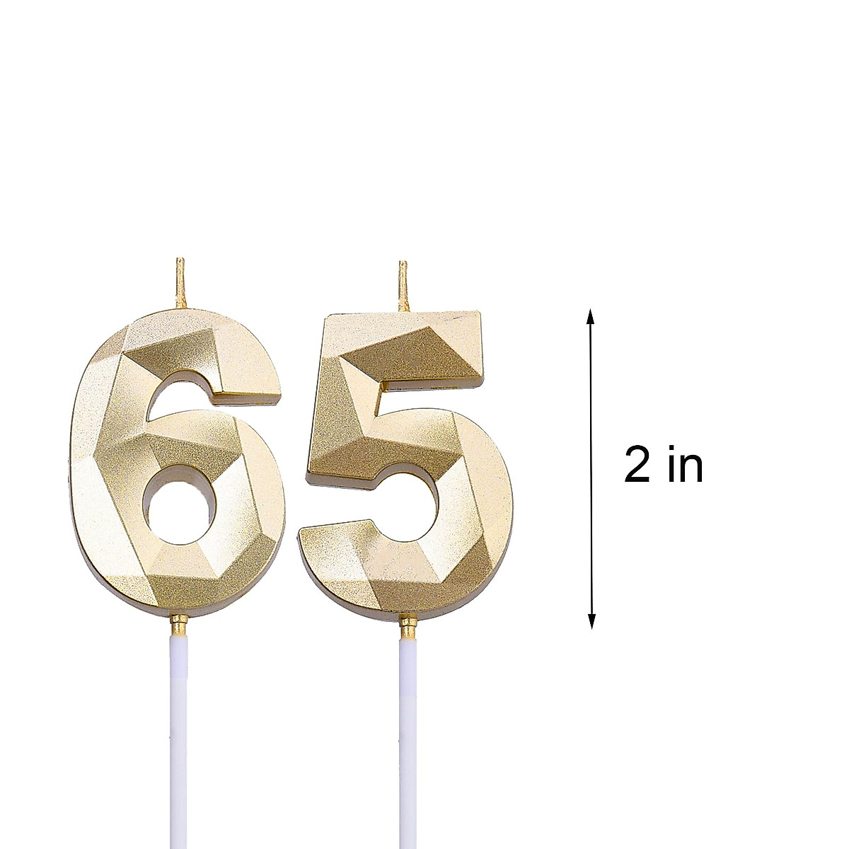 2 inch Gold 65 & 56 Birthday Candles, 3D Diamond Number 65th & 56th Cake Topper for Men Women Birthday Party Decorations Theme Party