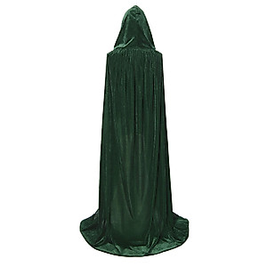BIGXIAN Long Hooded Cloak Velvet Cape Witch Costume Halloween Costumes for Women Men (Dark Green, Large)