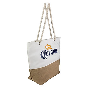 Northlight 19.25" Corona Canvas and Burlap Beach Tote Bag with Rope Handles, White