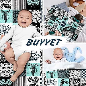 Buyyet Cool Dirt Bike Blanket,Extreme Sport Motorcycle Gift Blanket for Kid Men,Racing Themed Patchwork Grid Blanket Motocross Rider Plaid Blanket Motorcycle Silhouette Blanket 40''x 50''for Kid/Child