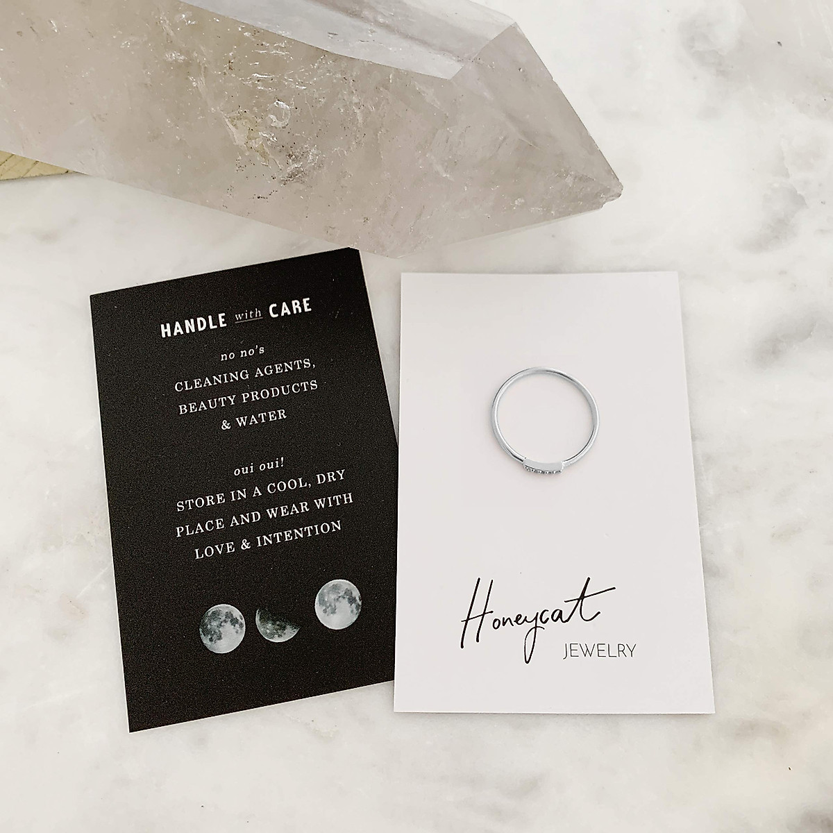 Honeycat Mini Crystal Row Ring in Sterling Silver Plate | Minimalist, Delicate Jewelry (Silver 5)