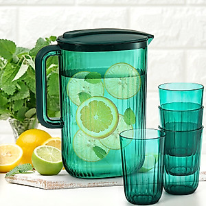 Peohud 70 Oz Water Pitcher, Plastic Pitcher with Lid and 4 Cups, Iced Tea Pitcher Water Jug for Juice, Milk, Lemonade, Cold or Hot Beverages, BPA-Free