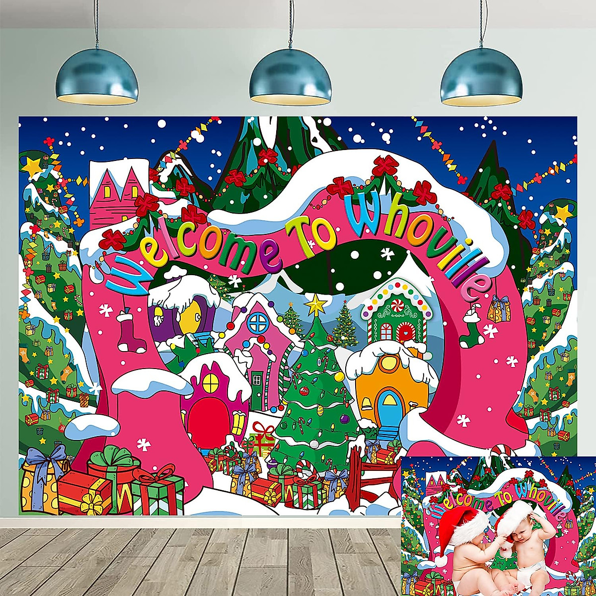 Welcome to Whoville Backdrop 7x5FT Winter Christmas Village Photography Background for Kids First Birthday Baby Shower Happy New Year Xmas Holiday Party Decoration Supplies Photo Props