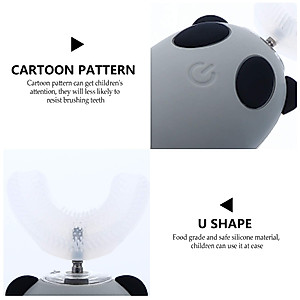 Healifty Kids Automatic Toothbrush Cartoon Panda Ergonomic U- Shaped Toothbrush (Age 7-15) Light Grey