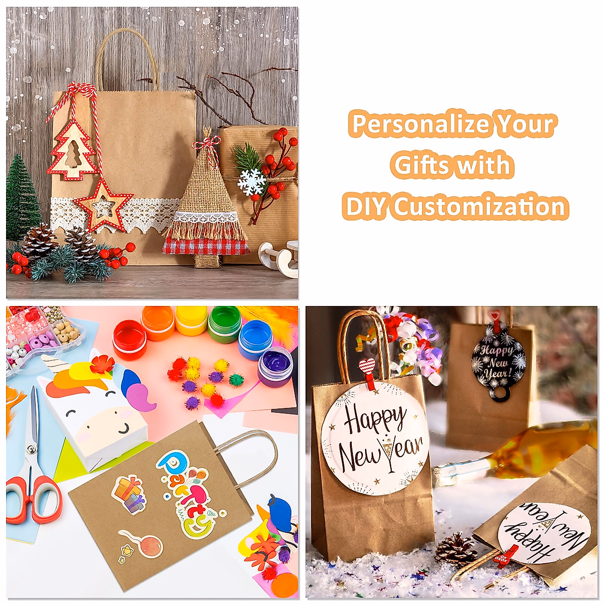 BagDream 50Pcs Gift Bags 8x4.25x10.5 Brown Paper Gift Bags with Handles Bulk, Kraft Paper Bags Shopping Bags, Retail Merchandise Grocery Bags, Wedding Birthday Party Favor Bags