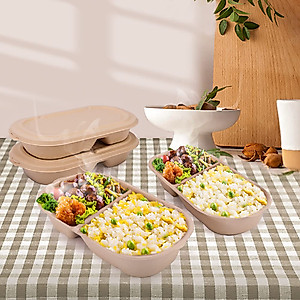 50Pcs Disposable Bowls with Lids and Forks,2 Compartment Paper Pulp Compostable Food Storage Container,Biodegradable Disposable Bowls Leakproof and Microwave Safe,for Hot/Cold Use