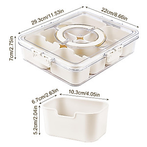 Divided Serving Tray with Lid & Handle - Portable Snackle Box Charcuterie Container for Snack Platters - 8 Compartments Snack Boxs for Candy, Fruits, Nuts - Perfect for Party, Entertaining(White)