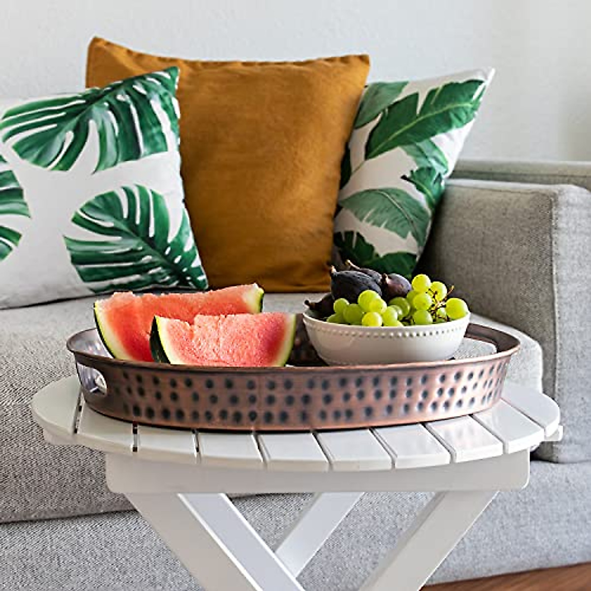 Monarch Abode Decorative Oval Serving Coffee Table Ottoman Tray, 17 x 13, Antique Copper Finish