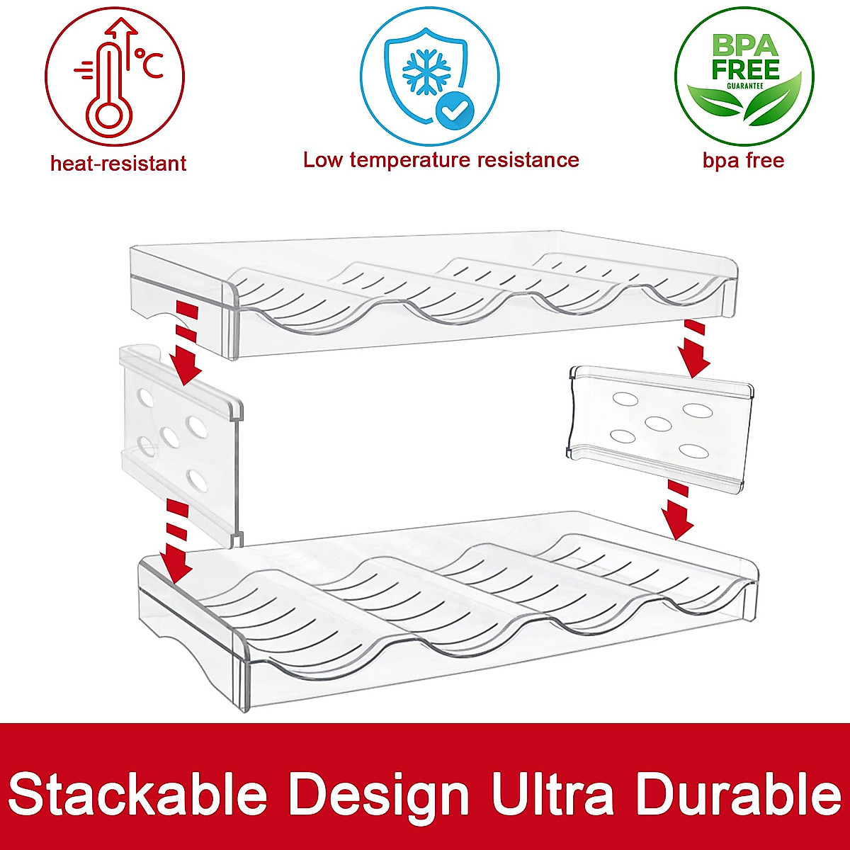 Water Bottle Organizer, 2 Tier 8 Containers Water Bottle Organizer for Cabinet, Stackable Plastic Clear Water Bottle Cup Holder,Drink/Water Bottle Storage Rack for Kitchen Countertop, Cabinet Freezer