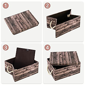 YOUDENOVA Storage Bins with Lids, Closet Storage Bins, Rustic Storage Boxes with Rope Handles, Set of 2