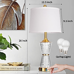 26" Modern Table Lamps, Gold Set of 2 Table Lamps Night Light with 2 USB Charging Ports & AC Outlet, Bedside Nightstand Lamp White Shade for Living Room Bedroom Home Decor(2 LED Bulbs Included)