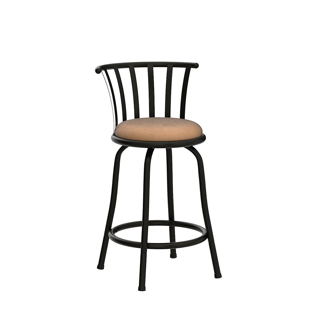 FurnitureR 24 INCH Country Style Industrial Counter Bar Stools Set of 2, Swivel Barstools with Metal Back, with Fabric Seat and Footrest for Indoor Bar Dining Kitchen, Brown
