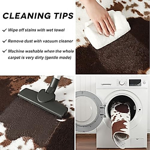 FALARK INC Premium Faux Cowhide Rug, 4.6ft x 5.2ft Cow Print Rugs for Living Room Bedroom, Cute Animal Print Carpet Western Home Decor Rug, Upgraded Non-Slip Soft Cow Skin Rugs, Brown and White