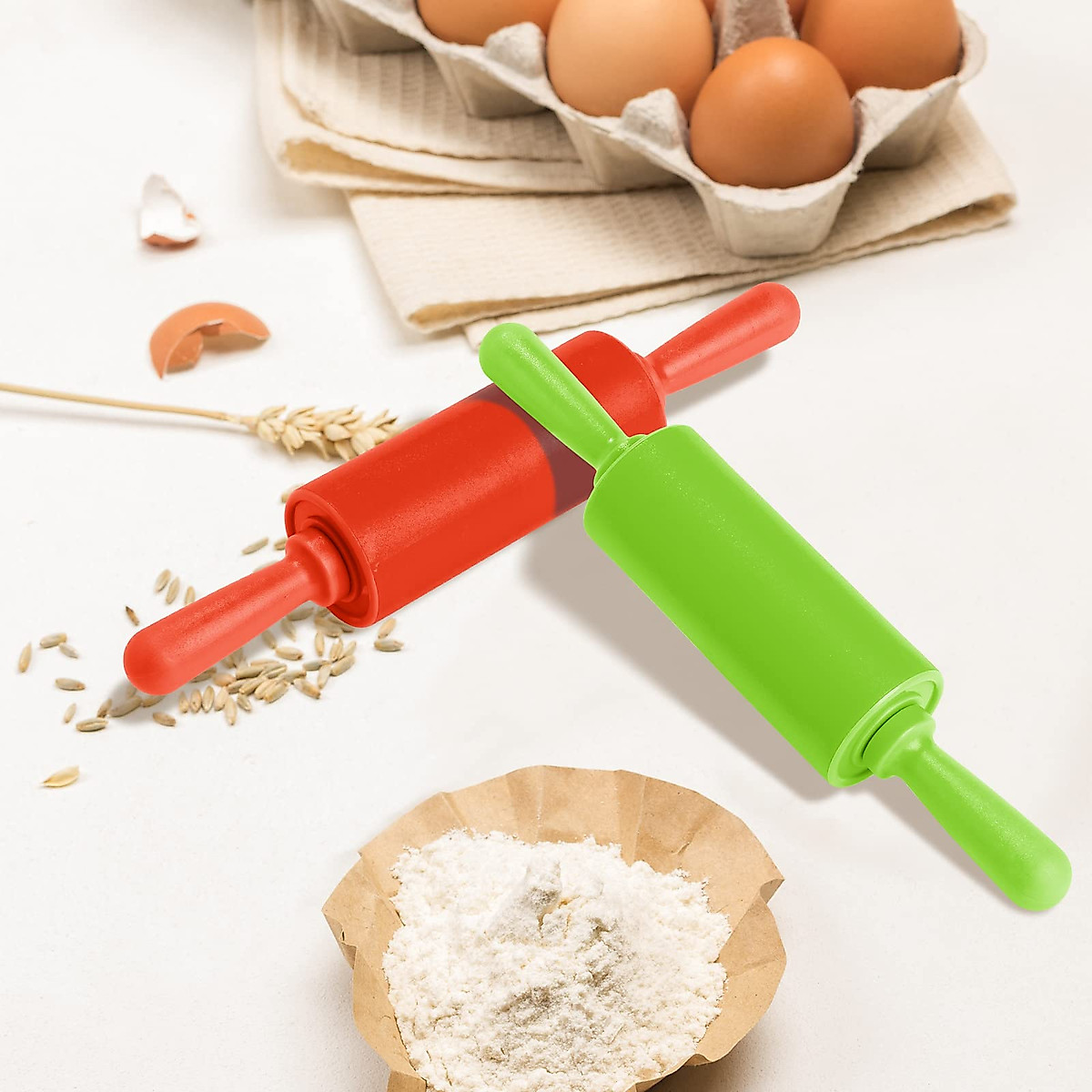 NUOMI Kids Rolling Pins for Baking Playdough 2 Pack Non-Stick Silicone Small Rolling Pins for Home Kitchen,Random Colors