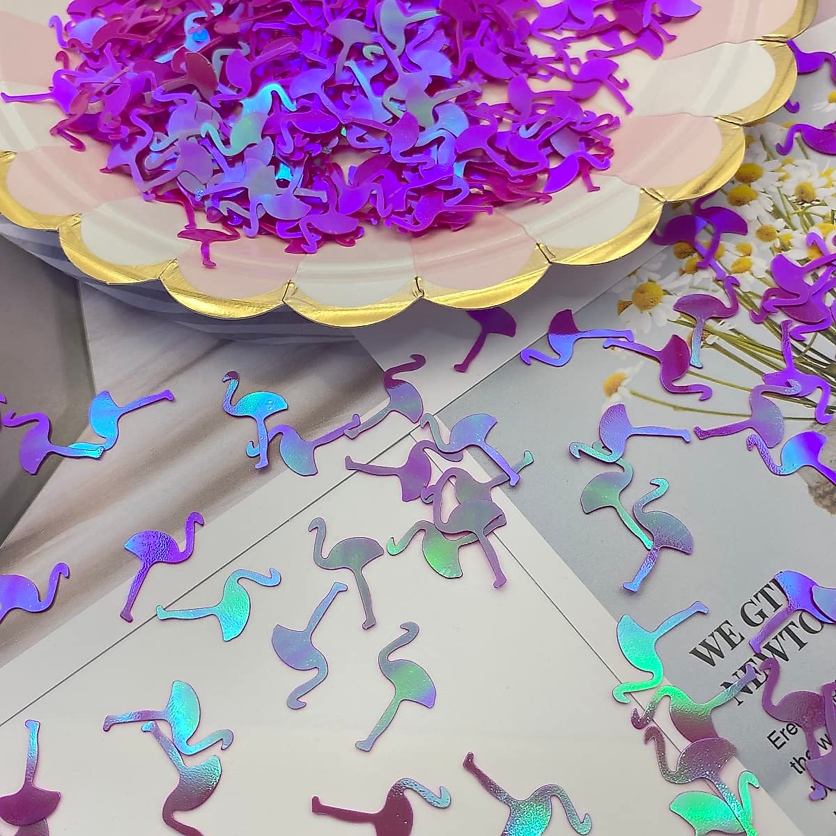 2000 Pieces Flamingo Party Glitter PVC Confetti for Handicrafts, Card DIY, Engagement Wedding Bridal Shower Birthday Valentines Party Decorations (Plum Red)