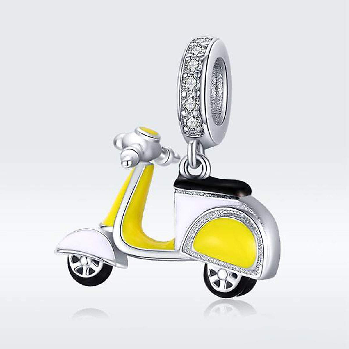 Yellow Enamel Motorcycle Charm 925 Sterling Silver Car Charm Pendant Travel Charm Bracelets for Women Mother's Day Christmas (Motorcycle Pendant)