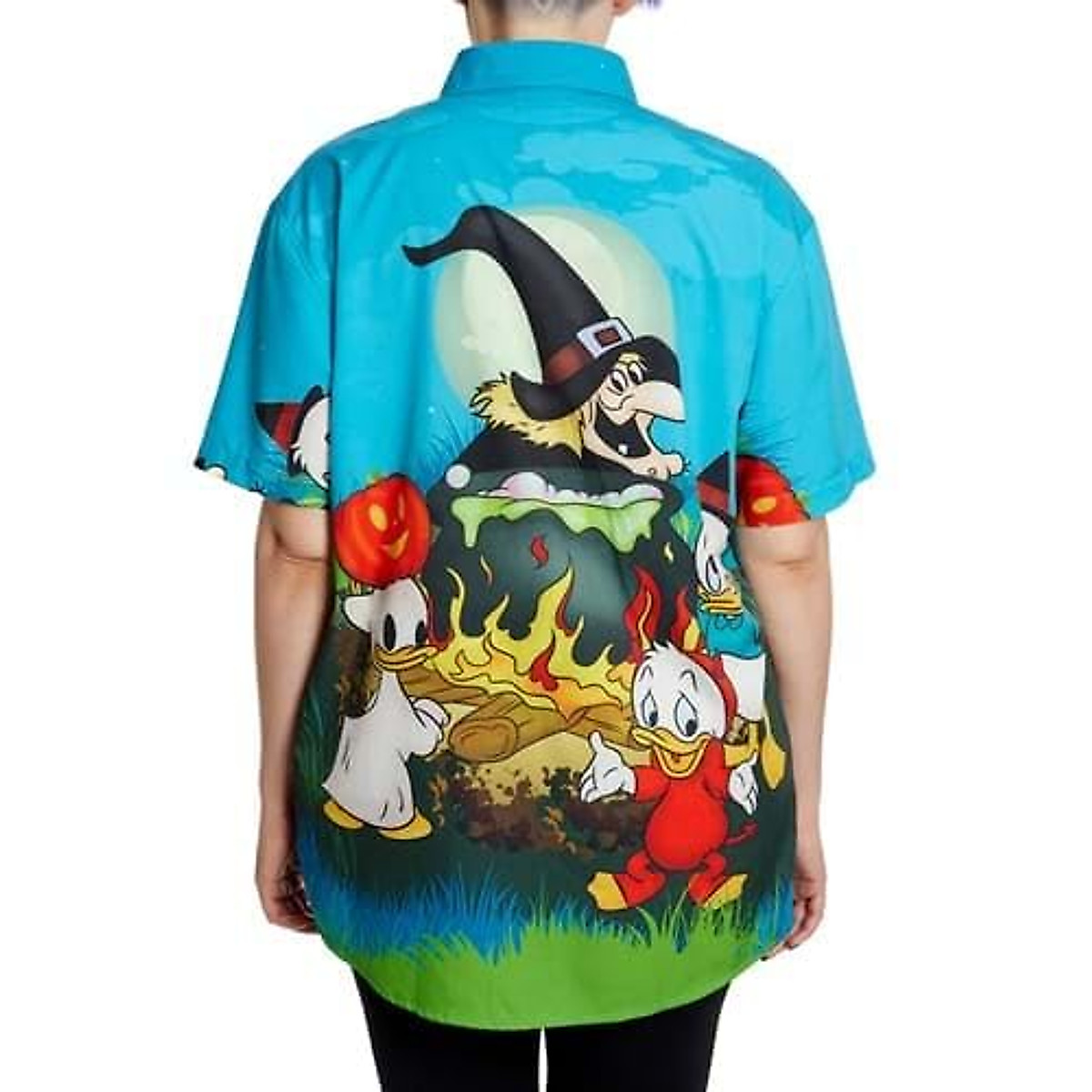 Loungefly Disney Huey, Dewey, & Louie Halloween Camp Shirt Medium Blue