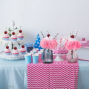 50's Soda Shop Party Decor, Artificial Silk Carnation Picks Set Include White Pink Carnation Flowers and Lifelike Cherries with Paper Straws for DIY Rock and Roll, Containor Wasn't Included (116 Pcs)