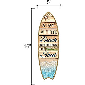 SJT ENTERPRISES, INC. A Day at The Beach restores The Soul Plank Style Surfboard MDF Wood plaques, Signs - Measure 5" x 16" Size (SJT01692)