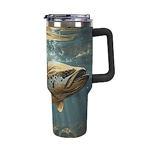 FZQVSGW Fly Fin Fish 40 Oz Tumbler with Handle And Straw Stainless Steel Vacuum Insulated Tumblers Reusable Keep Drinks Cold Coffee Cup Holder Friendly Gifts for Women Men Car Gym Travel
